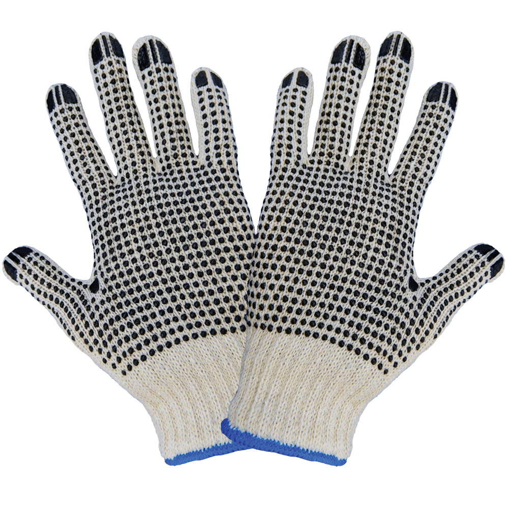 Standard Cotton/Polyester String Knit Gloves with PVC Dots on Both Sid ...