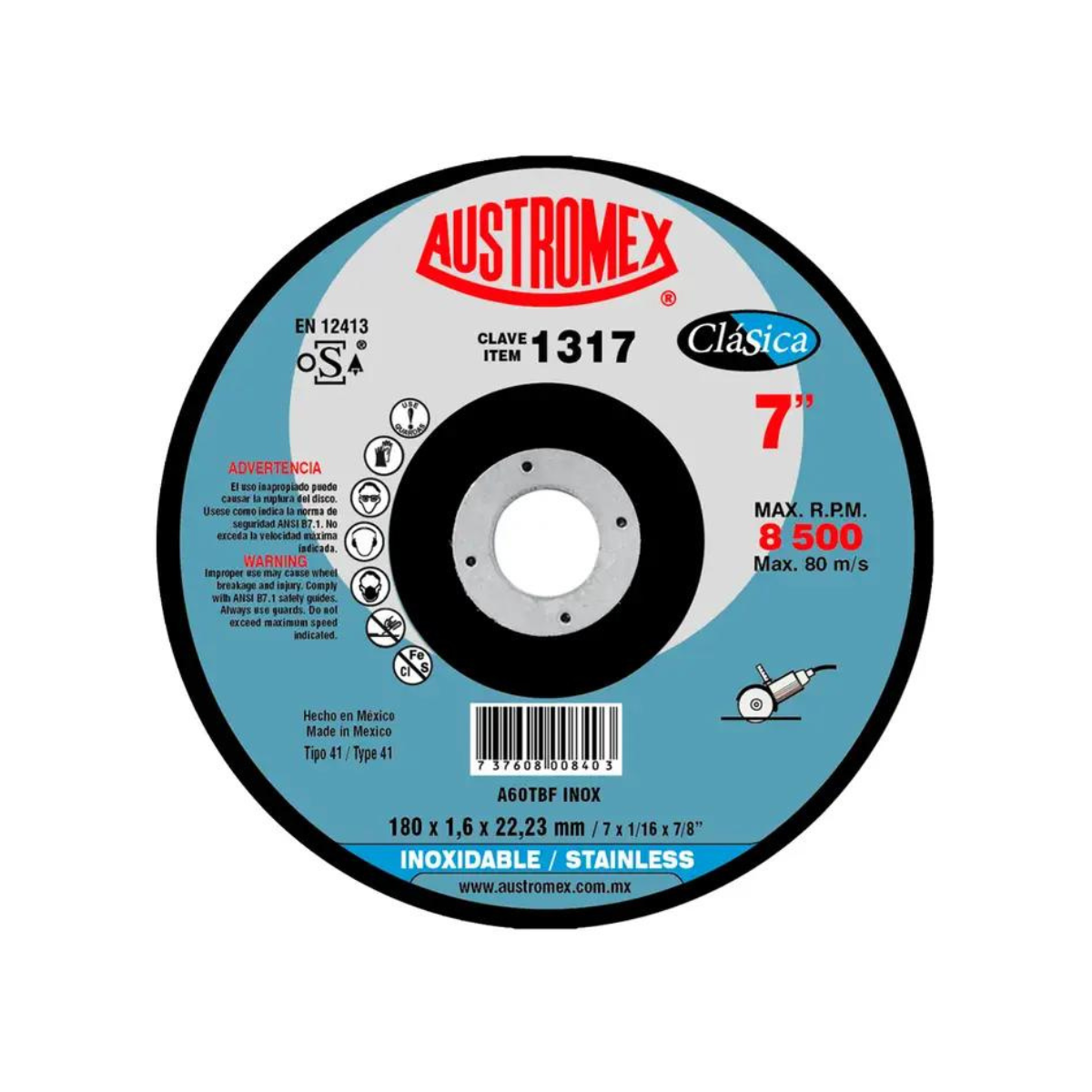 Disco De Corte De Acero Inoxidable 180 X 1.6 X 22.23 mm Austromex AUS1 ...