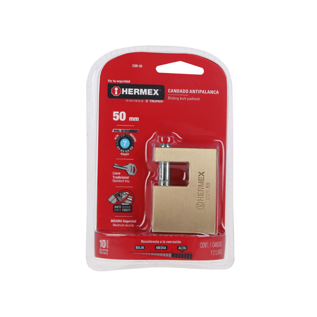 Candado Antipalanca, 50Mm, Cuerpo De Latón llave Tradicional Truper TR ...