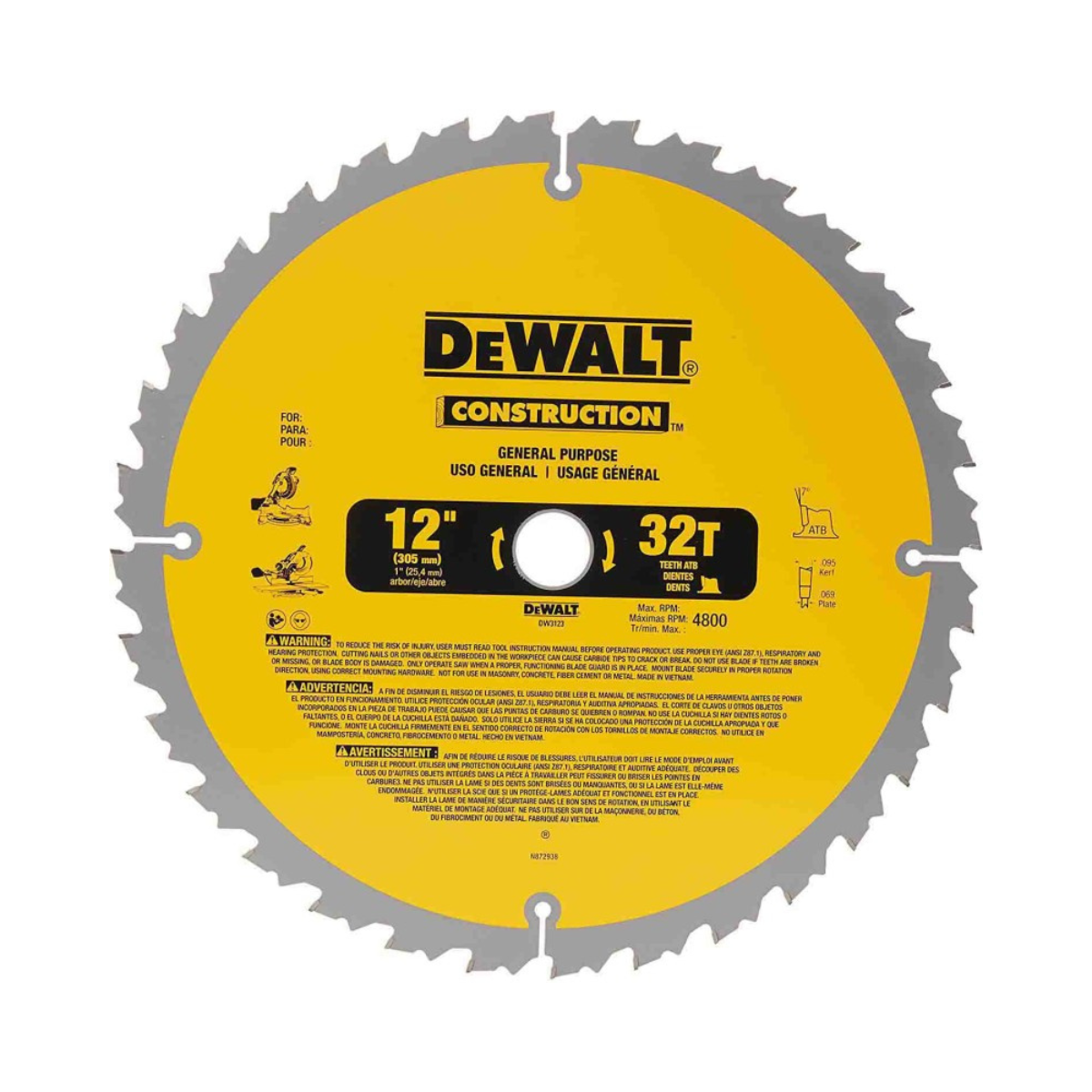 Disco de Sierra Hoja Delgada 12" x 32 dientes x 1" Dewalt DW3123 – HSO ...